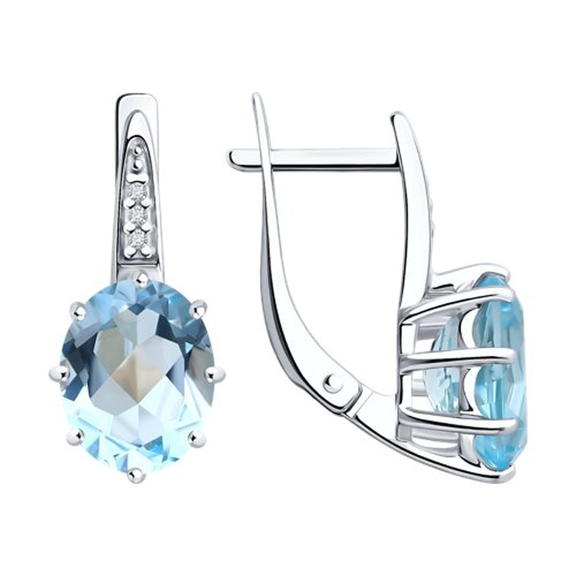 Серьги, серебро, 925 проба, родирование, фианит, топаз