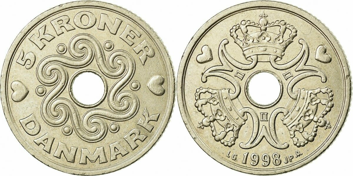 Дания 5 крон, 1990-2023 Королева Маргрете II XF