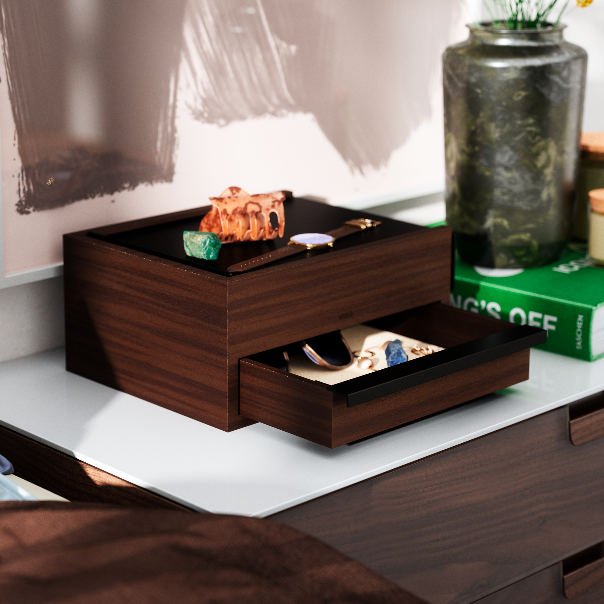 Шкатулка для украшений Umbra Stowit, черная/орех