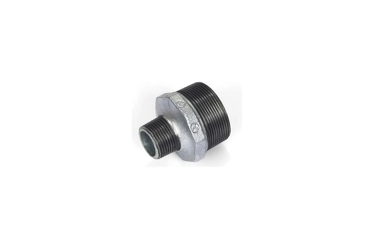 Ниппель редукционный AV Engineering нар‑нар 2"x1 ½", ковкий чугун с оцинкованным покрытием, рабочая температура +200 °C, номинальное давление 25 бар