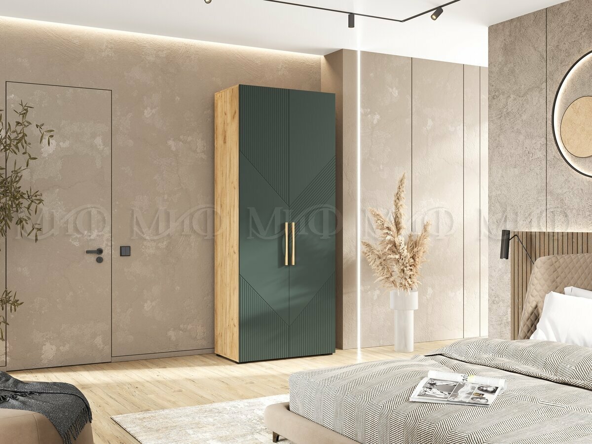 Шкаф 2-х ств. Эра мебели Ирис (900) МДФ Браш мени грин/ дуб крафт, размер 900х2236х506