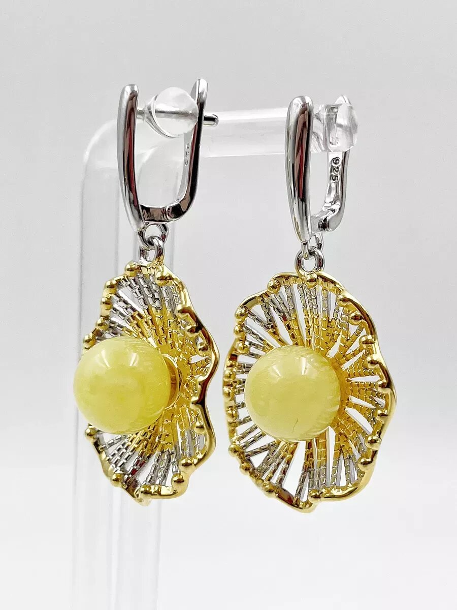 Серьги, янтарь прессованный