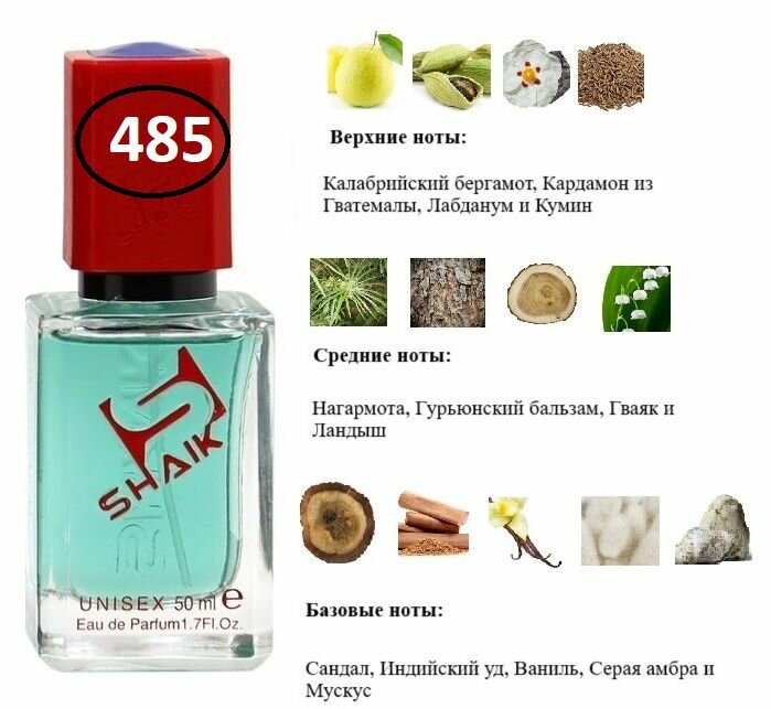 Парфюмерная вода унисекс Shaik 485 духи женские масляные туалетная вода парфюм для мужчин 50 мл