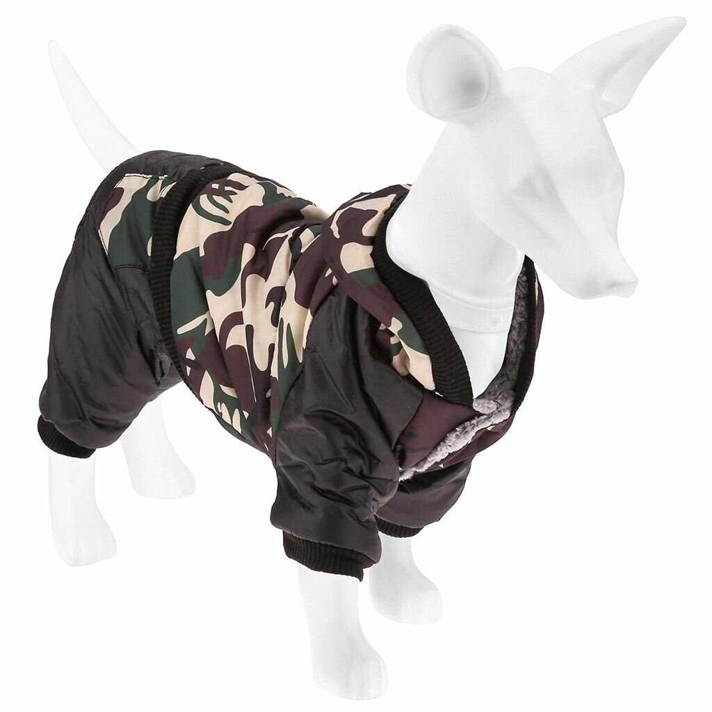 Комбинезон для собаки Pet Toys На меху, капюшон, М, длина спинки 26 см, обхват груди 36 см, шеи 32 см, зеленый