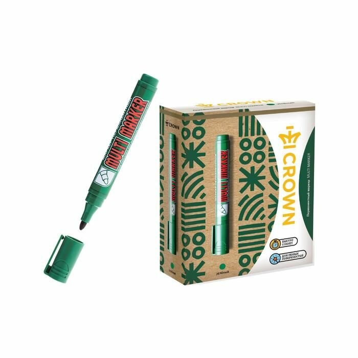 Маркер перманентный Crown "Multi Marker", 3,0 мм, зеленый