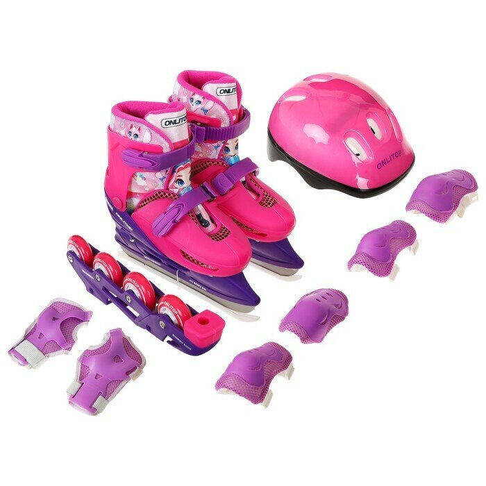 Набор: коньки детские раздвижные Snow Cat, с роликовой платформой, защита, р. 34-37