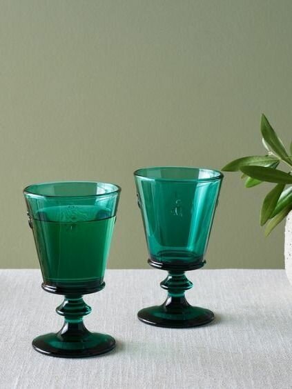 Бокалы для вина, подарочный набор зеленые La Rochere " ABEILLE AUBERGINE" 2 шт, 240 мл, (пчелка). Закаленное стекло, для вина, воды, коктейлей. Франция