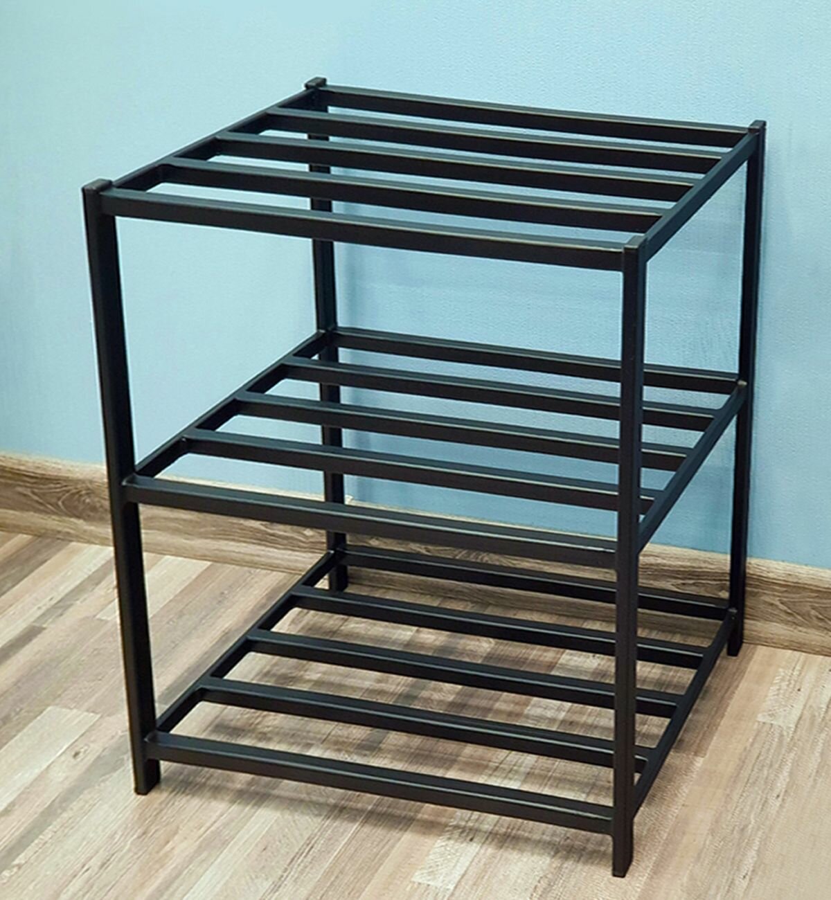 Обувница этажерка подставка для обуви 450 300 590 в прихожую узкая металлическая черная Лофт