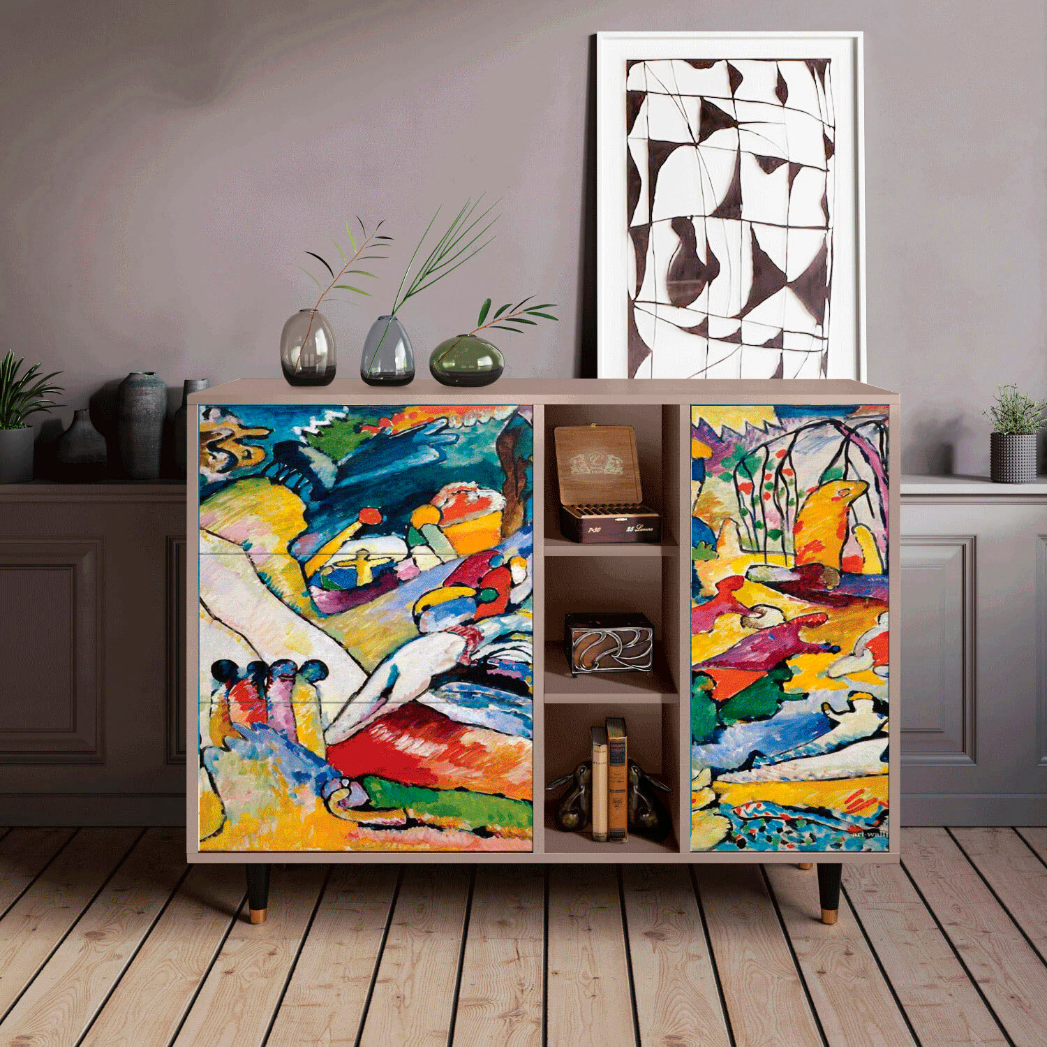 Комод - STORYZ - BS2 Improvisation 26 by Wassily Kandinsky , Разер - 125 x 97 x 48 см , Цвет корпуса - Бежевый