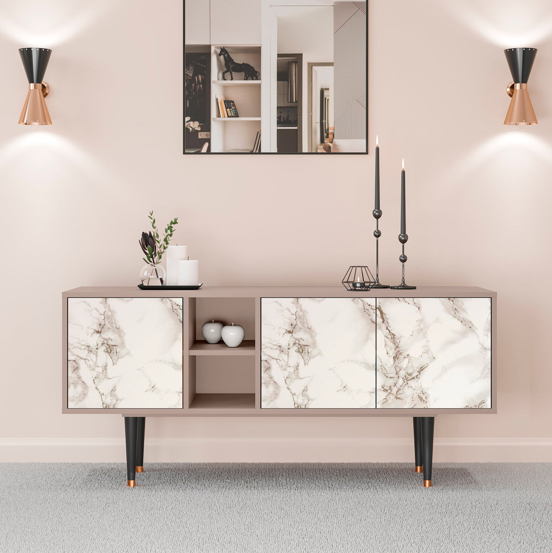 ТВ-Тумба - STORYZ - T5 Milk Marble, Размер - 150 x 69 x 41 см, Цвет корпуса - , Бежевый