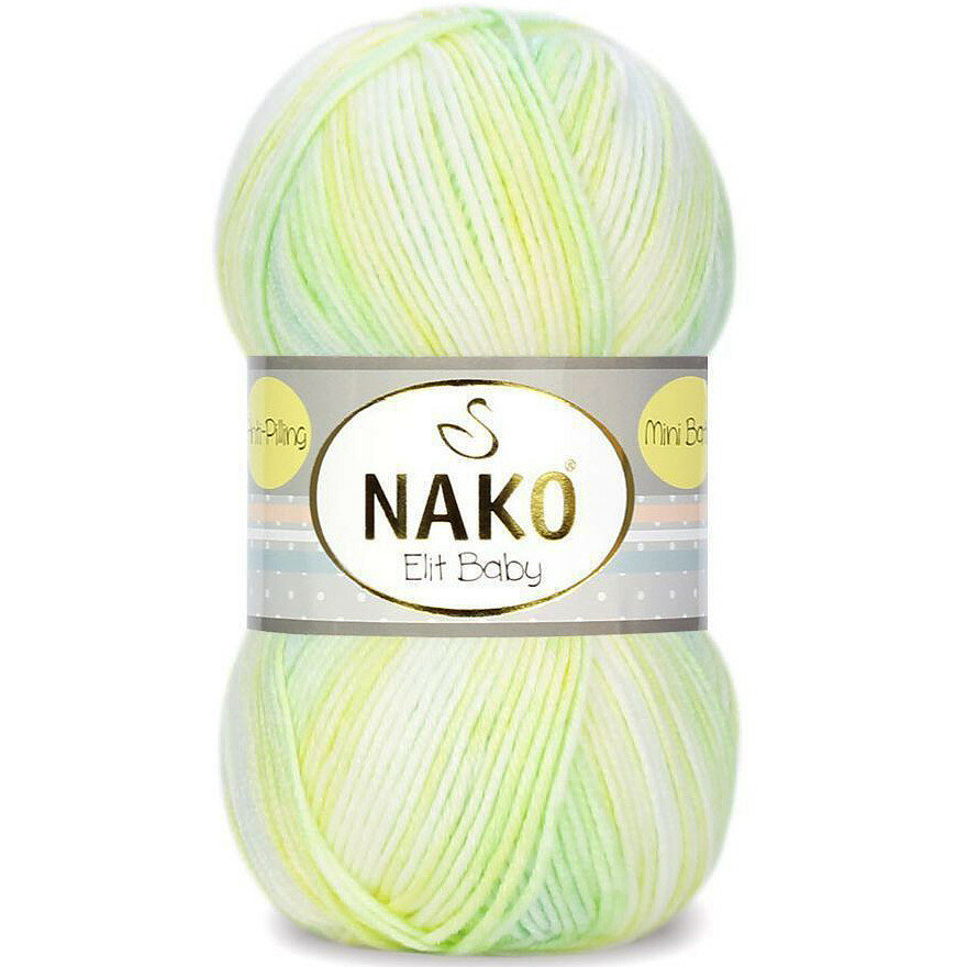 Пряжа Nako ELIT BABY MINI BATIK 32424 бел/беж/салат (5 мотков)