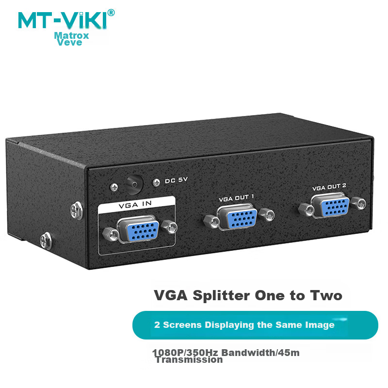 Maituo Wei Jiu (MT-Viki) VGA Splitter, One to Two, Computer Laptop Set-Top Box Video Splitter, 1 Input 2 Output Multi-Screen Display, MT-3502