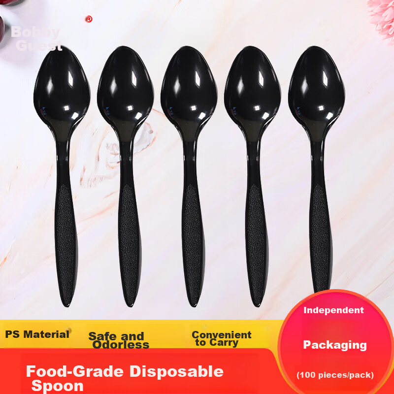 Babike Одноразовые пластиковые ложки 100 шт. Food-Grade черные индивидуальная упаковка для риса супа посуда Цвет：100