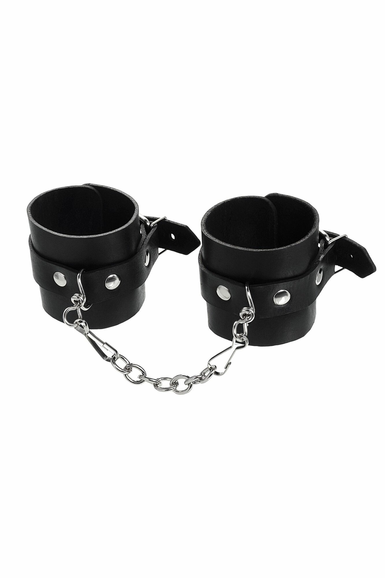 Черные однослойные наручники из натуральной кожи с цепочкой