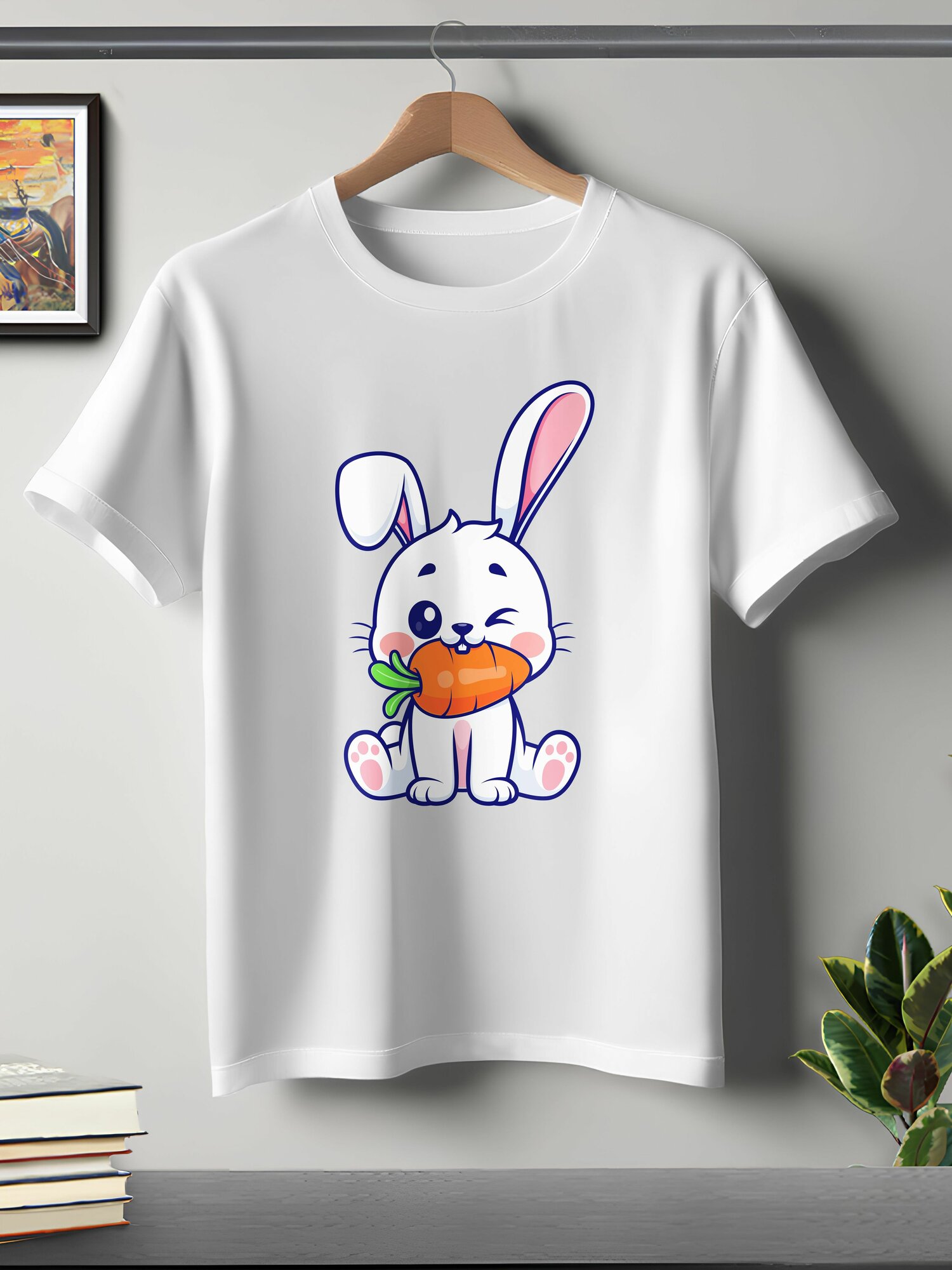 Футболка ONEQ унисекс 40-42 (XXS) размер с принтом Заяц, белая