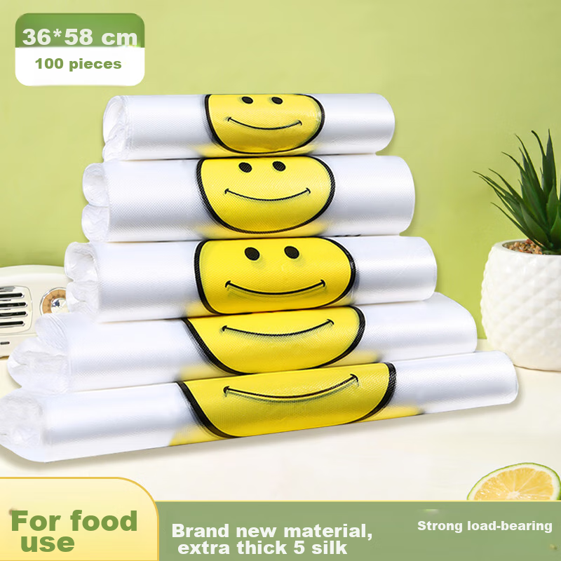 Jinghuisichuang Plastic Bags, Vest-Style Bags, Large Supermarket Shopping Bags, Food Bags, Convenient Bags, Packaging Handbags, 36*58cm, 100 Pieces