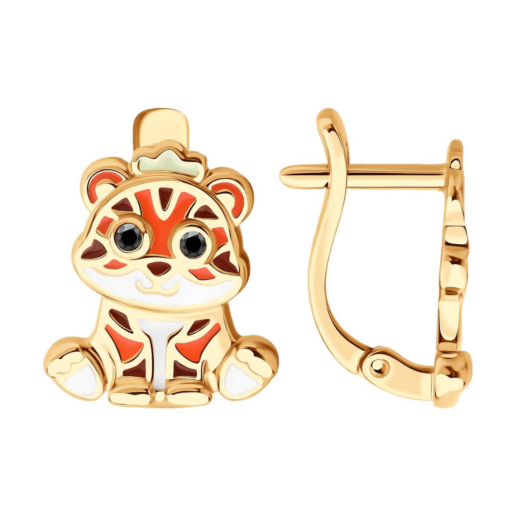 Серьги, серебро, 925 проба, золочение, фианит, эмаль
