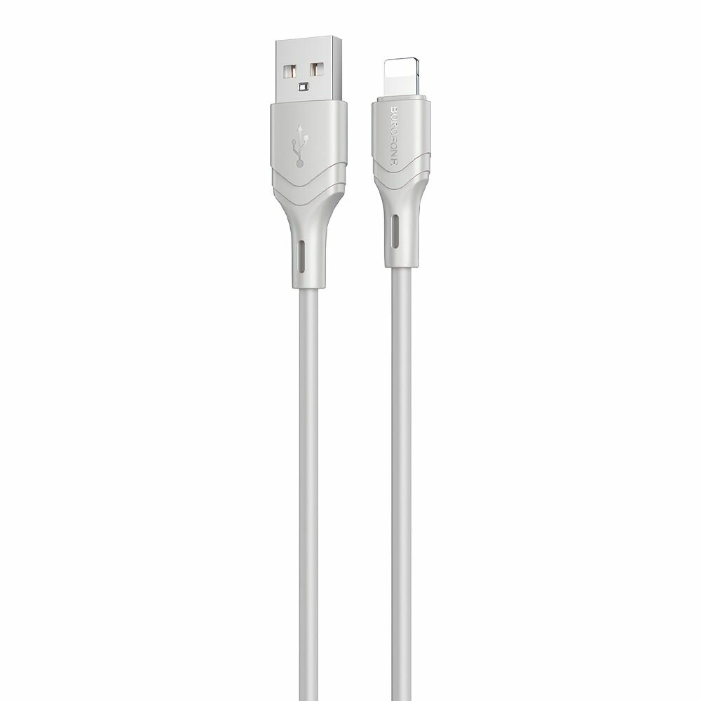 USB кабель Borofone BX99 для зарядки, передачи данных, Method Lightning 8-pin, 2.4А, 1 метр, силикон, серый