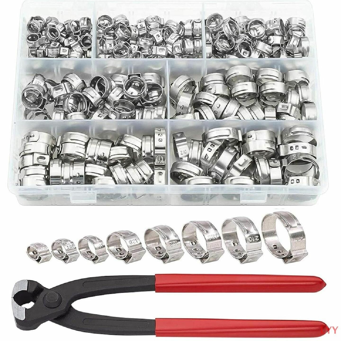 131 шт. хомуты для шлангов с одним ухом, бесступенчатые хомуты PEX из нержавеющей стали для трубных фитингов, компрессионное кольцо LYY-