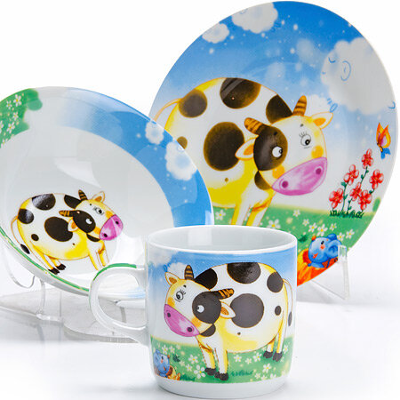 Набор посуды для детей 3 пр " Корова" в подарочной упаковке