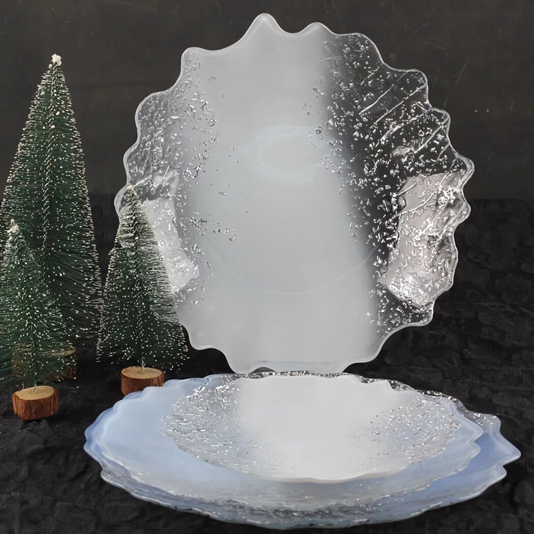 Тарелка 32см «Аура», белое серебро, стекло, волнистый край, стильный дизайн