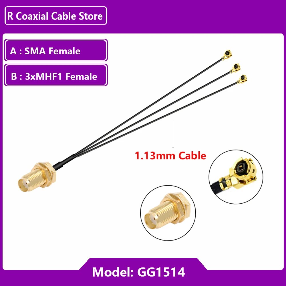 Разветвитель антенны WiFi R RG1.13/0.81MM SMA на 2 u.FL MHF 15CM, SMA F to 3x MHF1 F