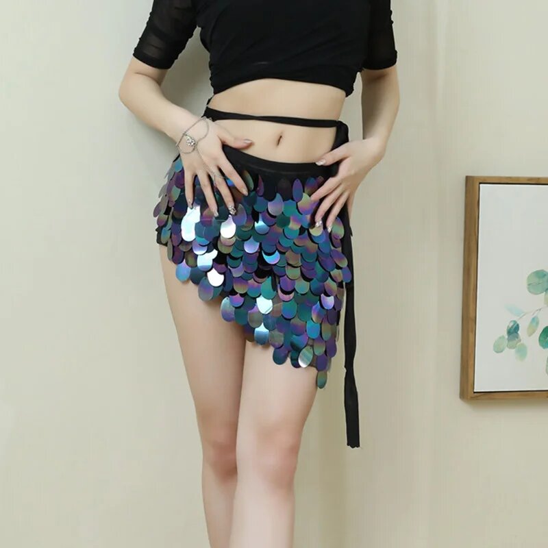 Танцевальный пояс с бахромой и блестками для танца живота L, dark