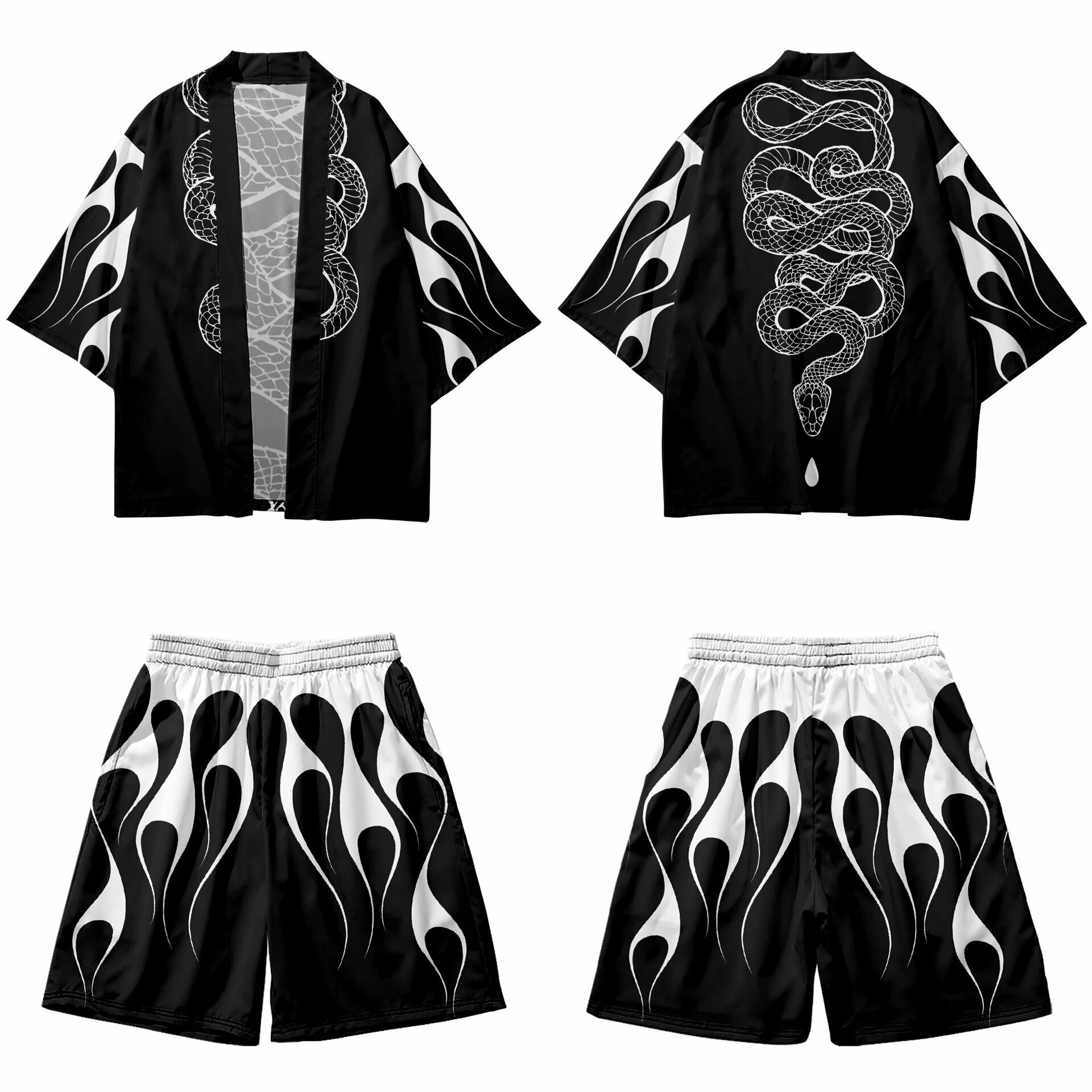 Летний костюм-кимоно зеленый демоны полиэстер Черный, L, 5