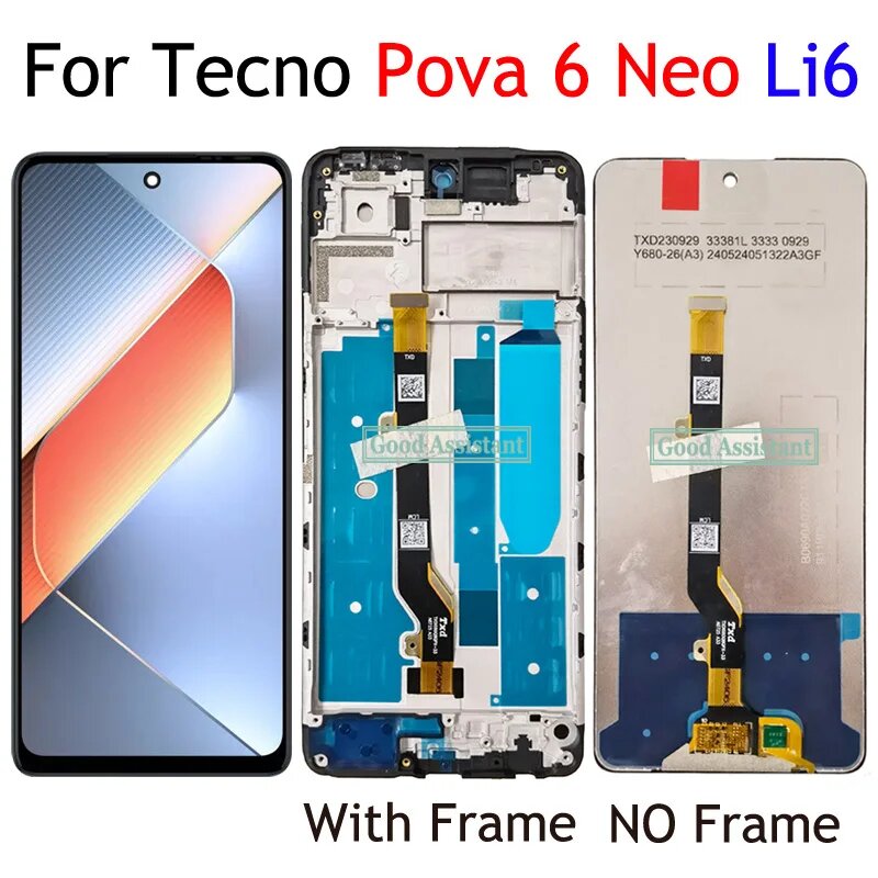 6,78-дюймовый черный ЖК-дисплей для Tecno Pova 6 Neo 4G Li6, сменная панель дигитайзера сенсорного экрана в сборе/с рамкой