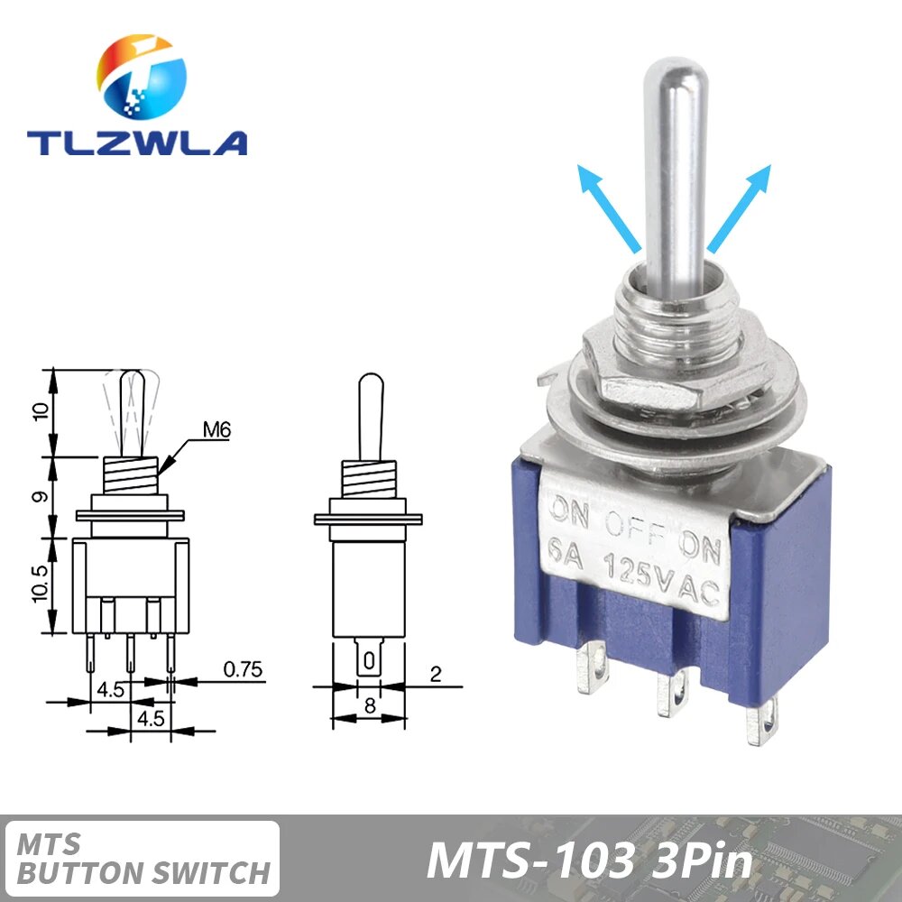 Переключатель TLZWLA SPDT DPDT 15A 5PCS, Blue MTS-103