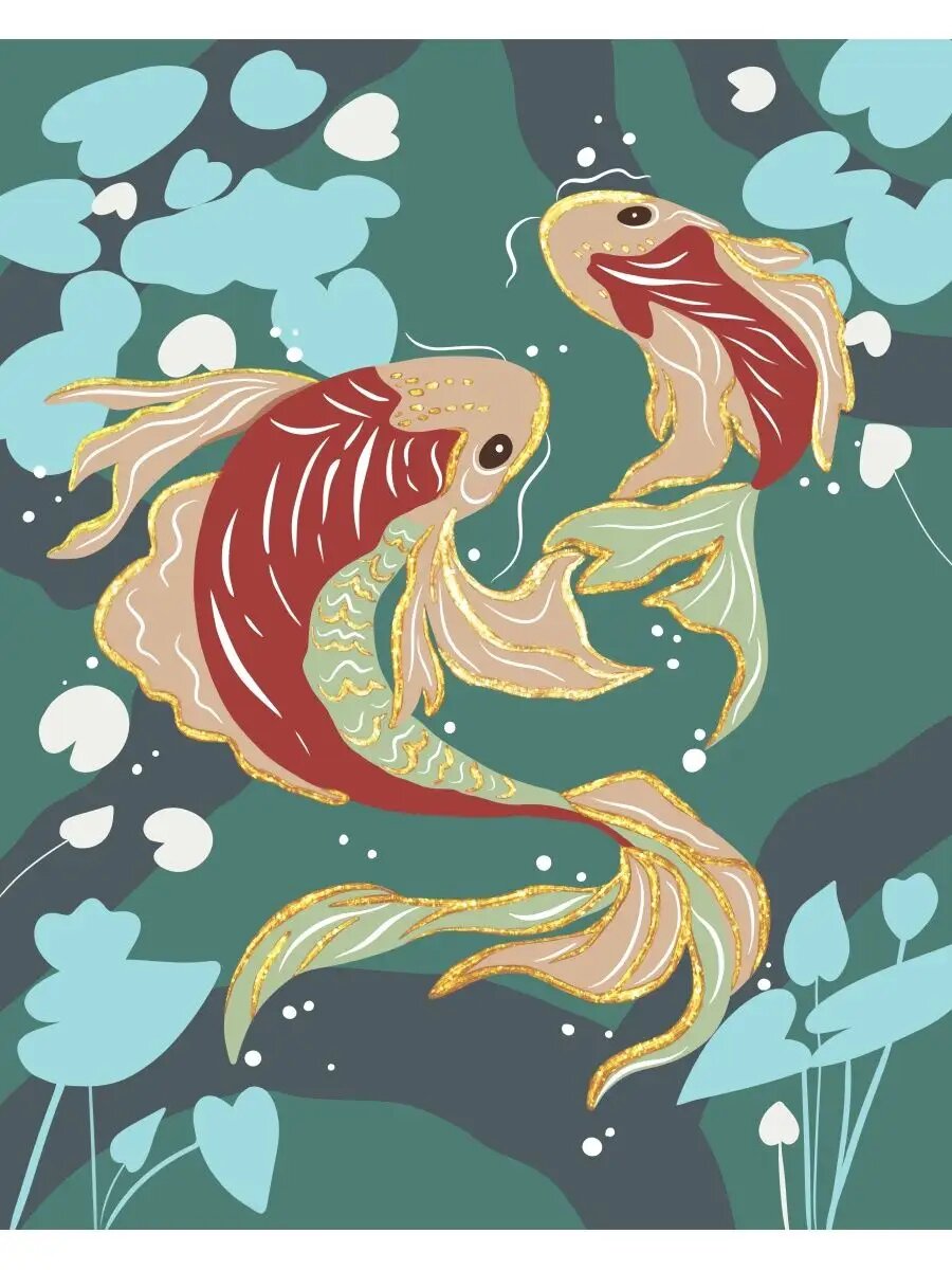 Картина по номерам Leonardo Daivinchik "Рыбки Кои", 40x50 см, 10 цветов, золотая краска