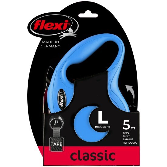 Поводок-рулетка Flexi New Classic L, 5 м, 50 кг, синий