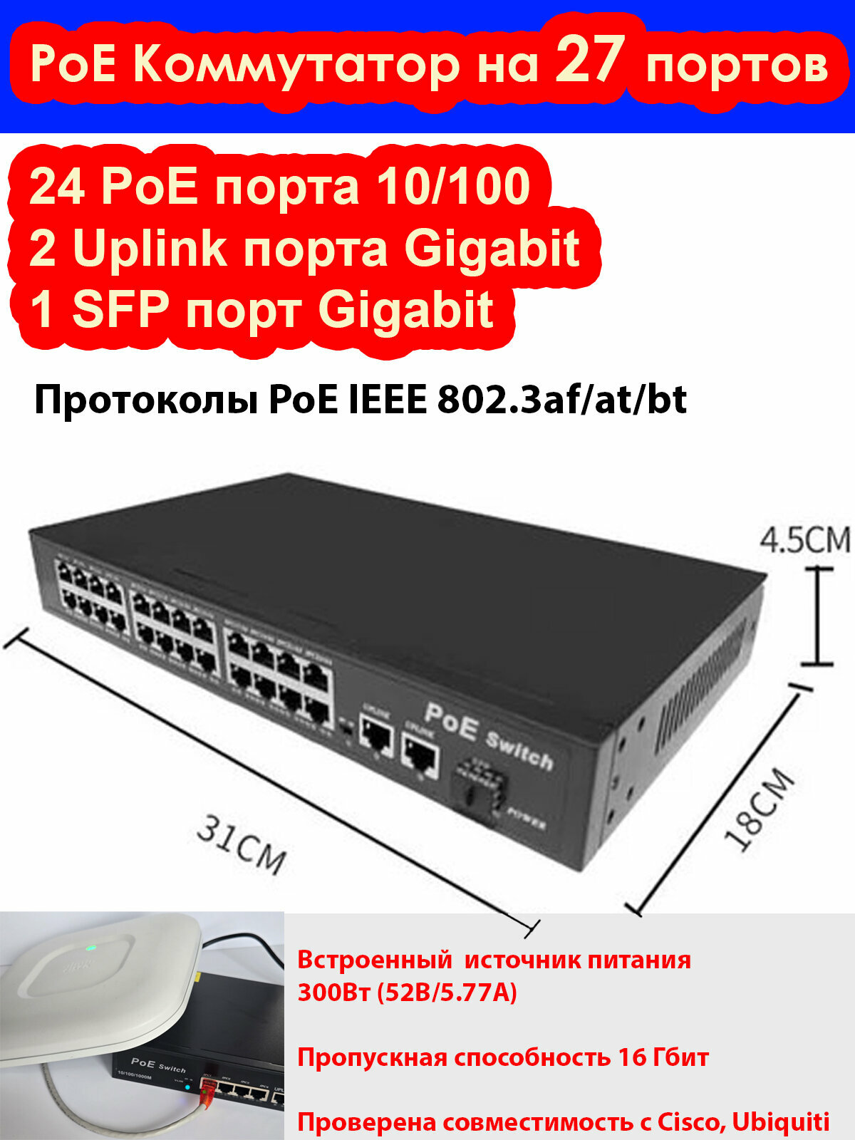 Коммутатор PoE свитч AP-10324KE 27 портов