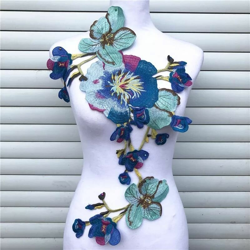 Декор пришивной для одежды радужные цветы 56*36 см