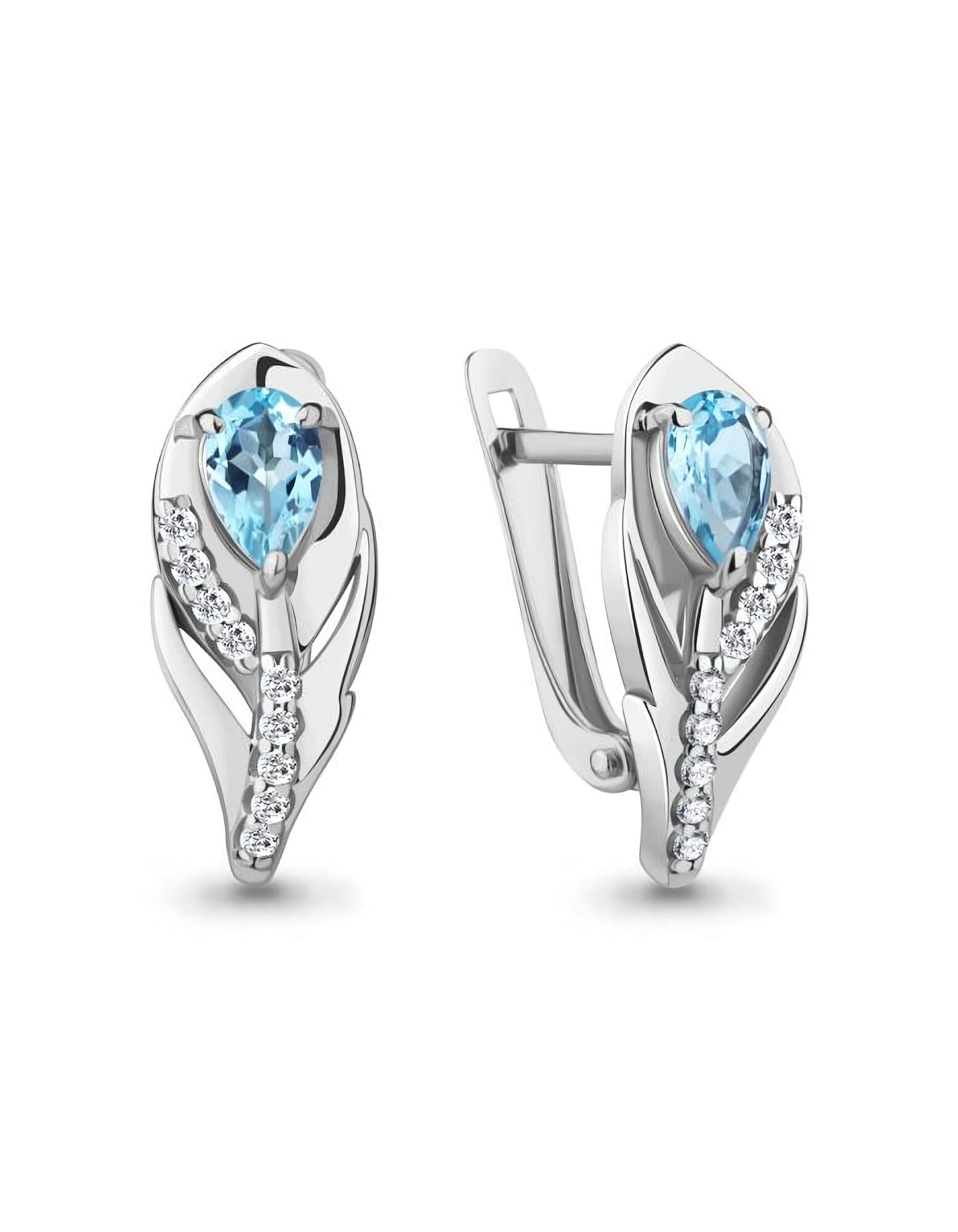 Серьги пусеты, серебро, 925 проба, родирование, топаз