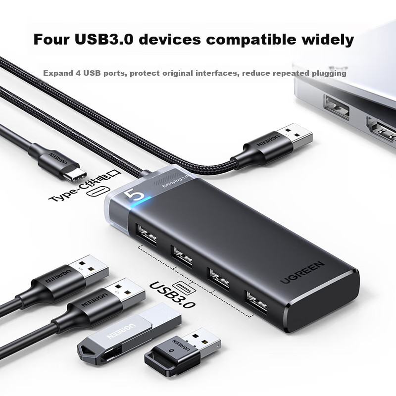 Lulian USB 3.0 Hub Expansion Dock, Hub HUB High-Speed 4-Port Adapter, Four-In Extension Cable, Laptop/desktop Converter, 1.5 Meters