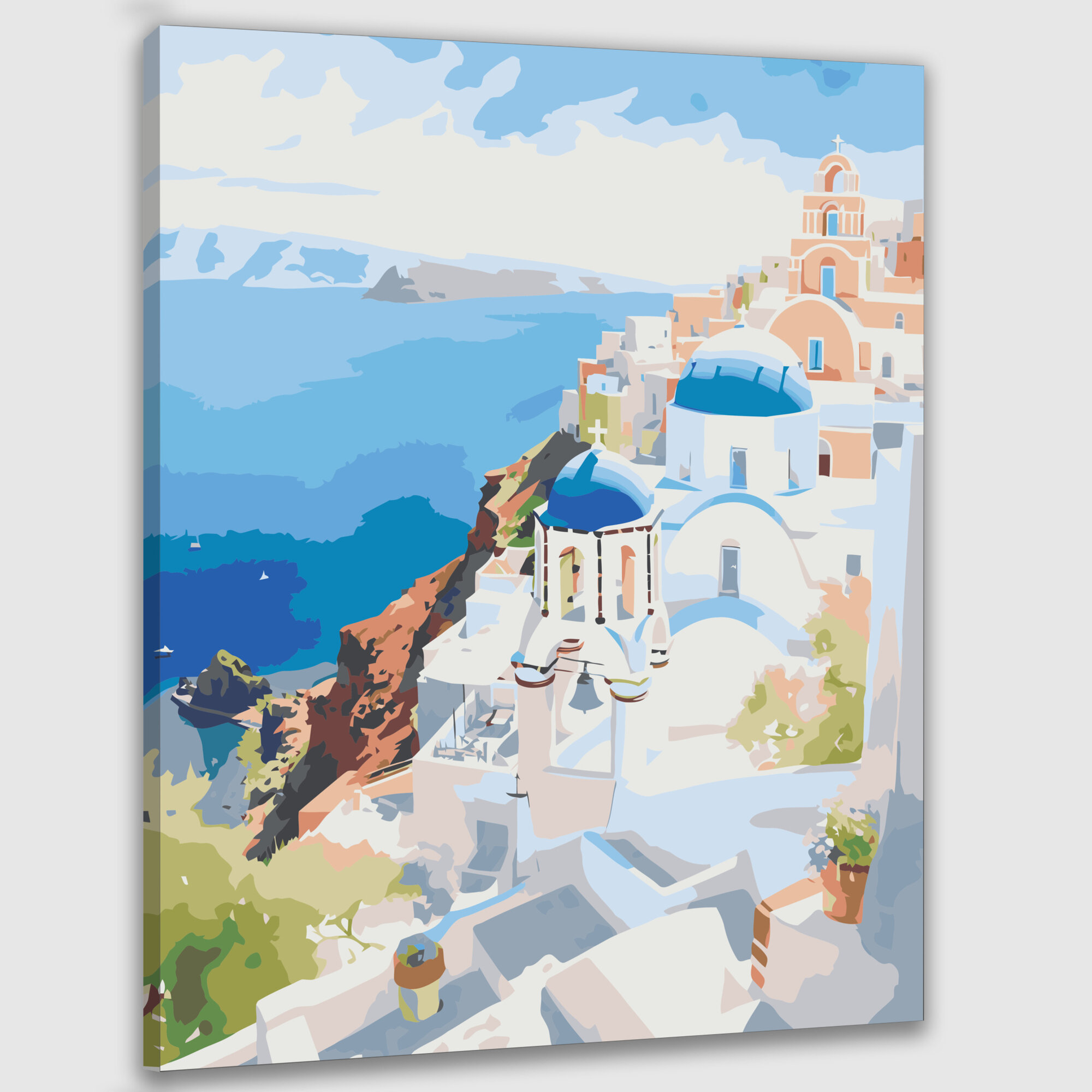 Картина по номерам 40x50 см, акварельный пейзаж, греческие острова, бирюзовые воды, скалистые берега