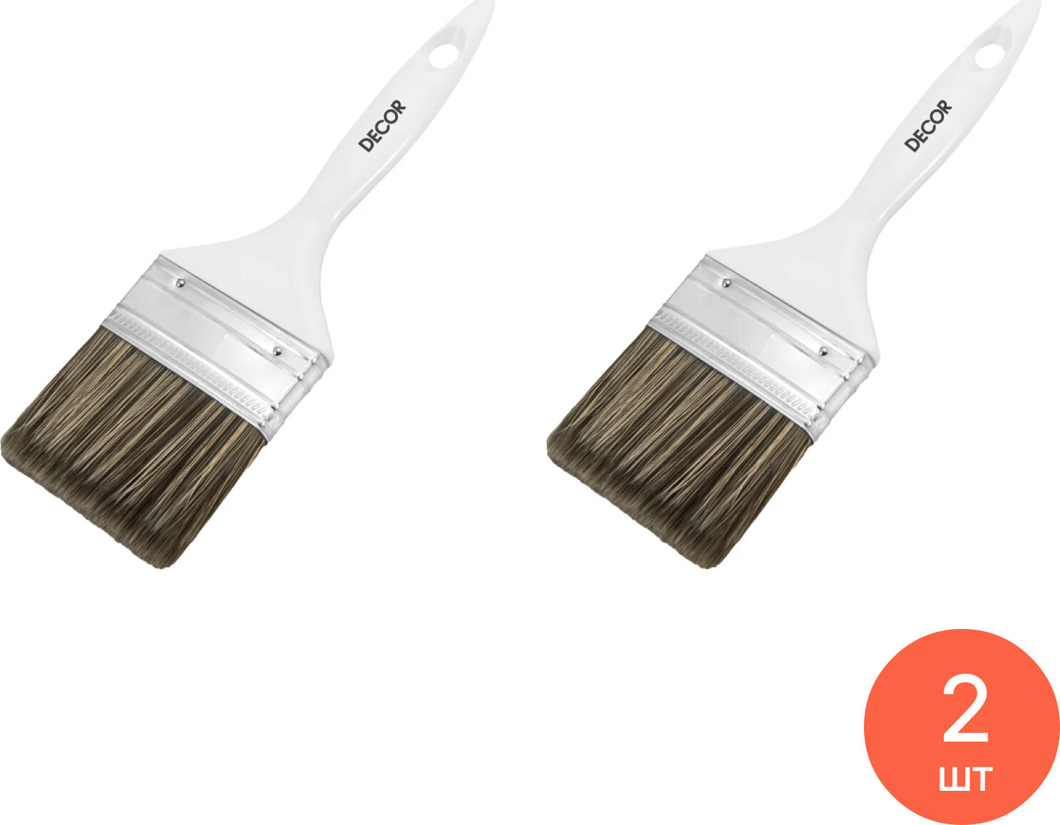 Кисть малярная DECOR / Декор Profi для лака, с темной синтетической щетиной, плоская, 65х15мм / малярные и отделочные инструменты (комплект из 2 шт)