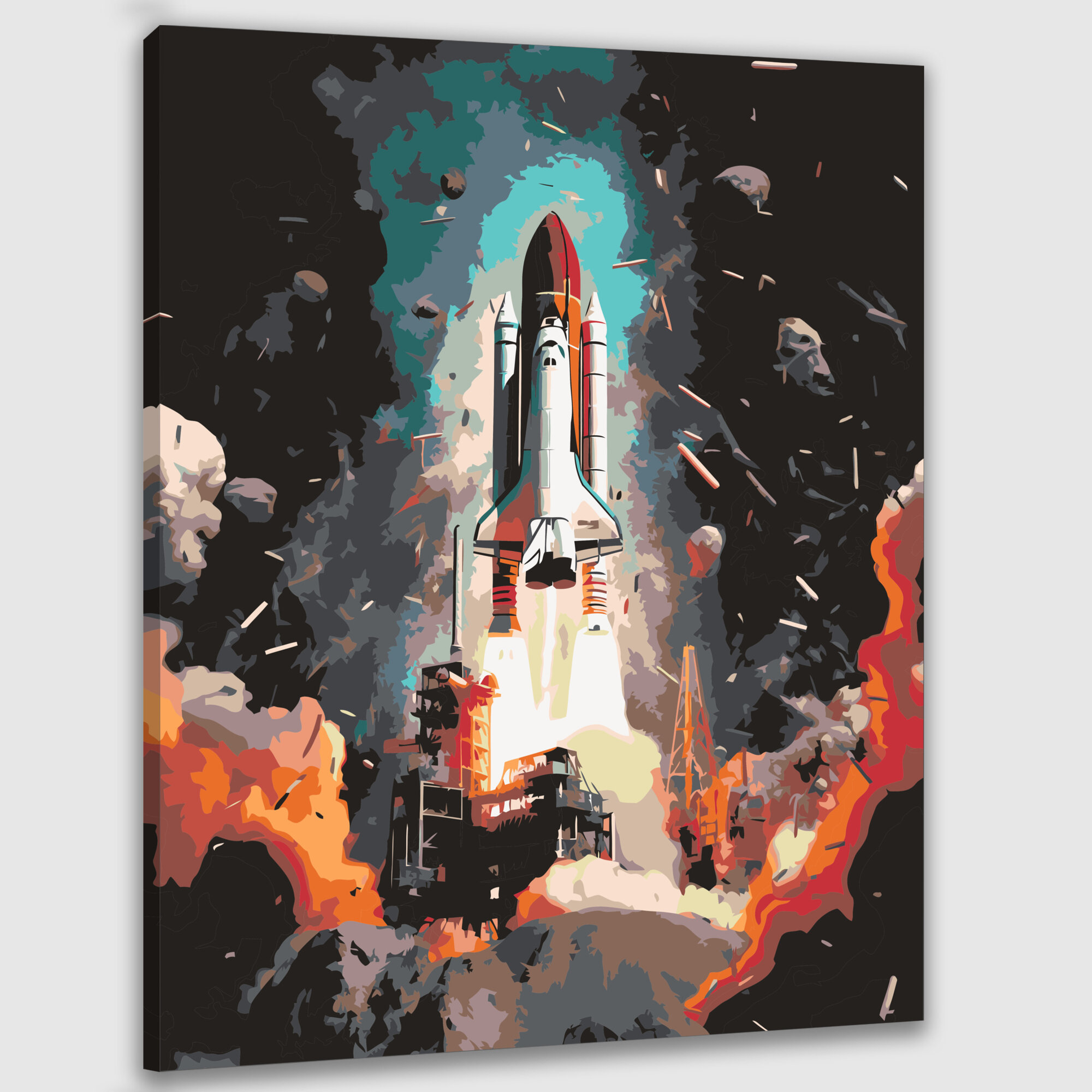 Картина по номерам 40x50 см, цифровой коллаж, миссии исследования космо, лунный модуль "Аполлон