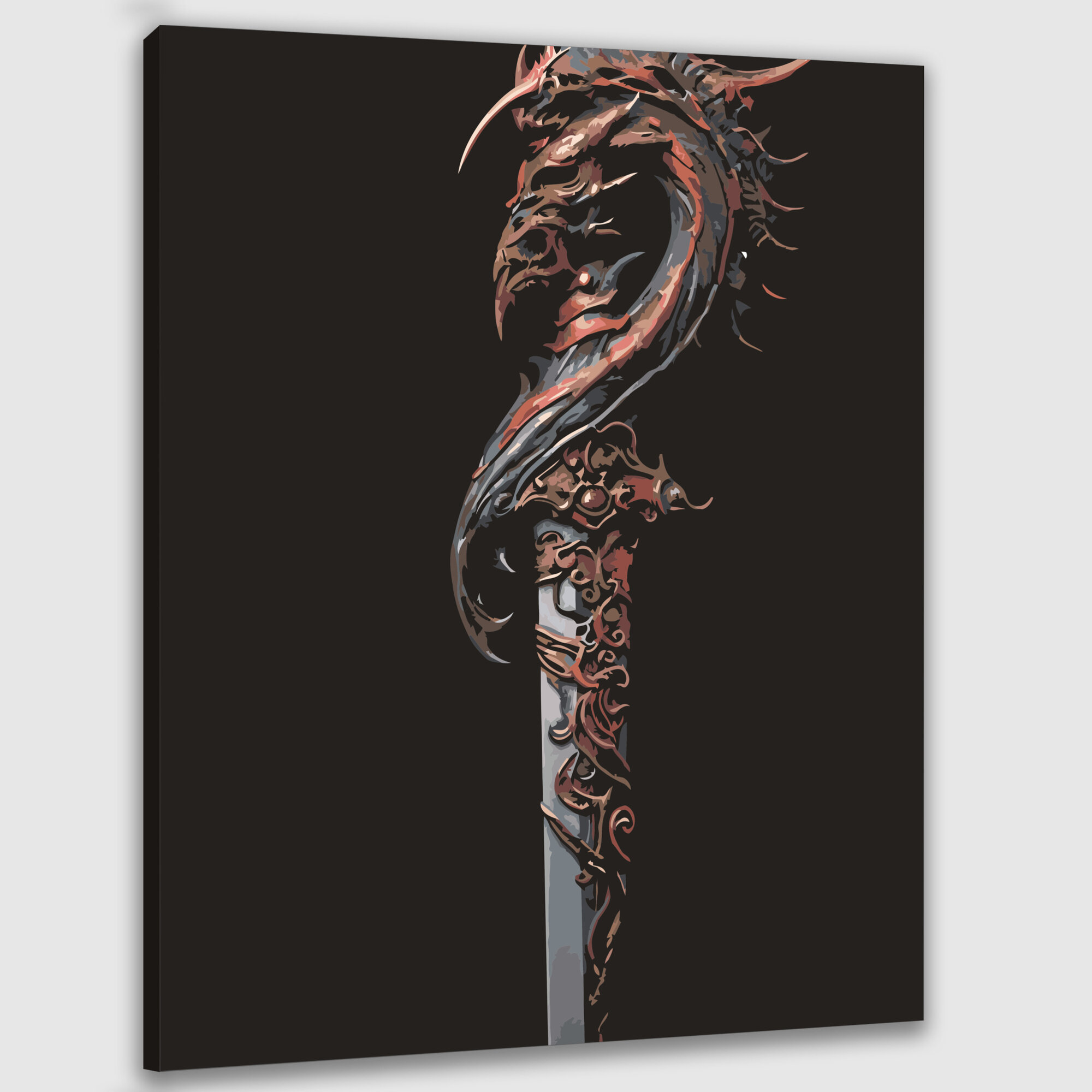 Картина по номерам 40x50 см, глиняная скульптура, Меч смерти, мастерство художника, замысловатые текстуры