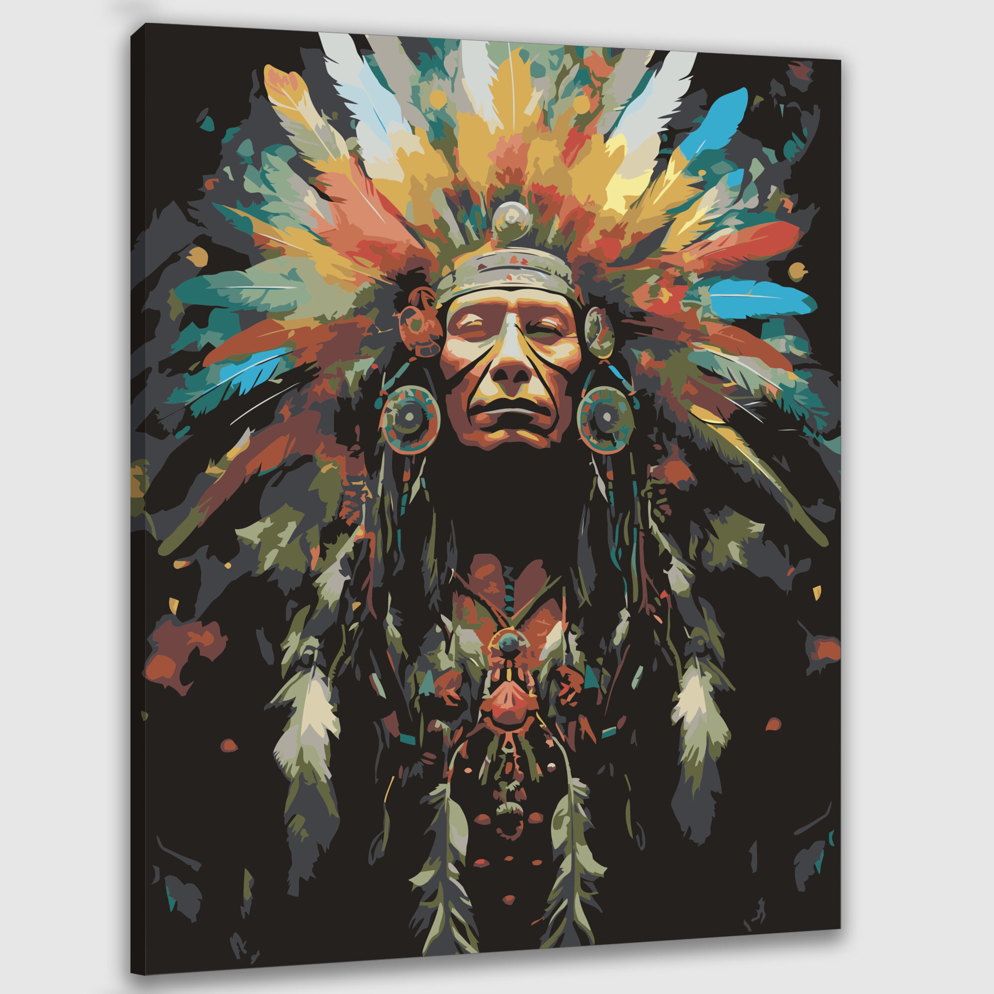 Картина по номерам 40x50 см, цифровая картина, мистический шаман, эфирные энергии, гармоничные силы природы, перья