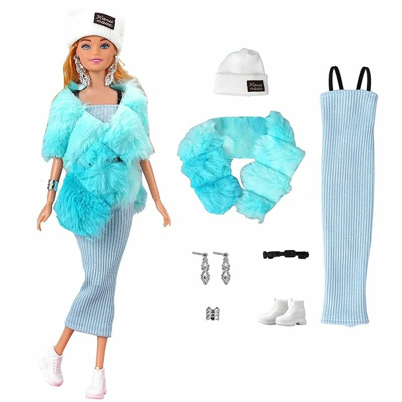 Светло-голубой меховой платок Комплект одежды для куклы Барби