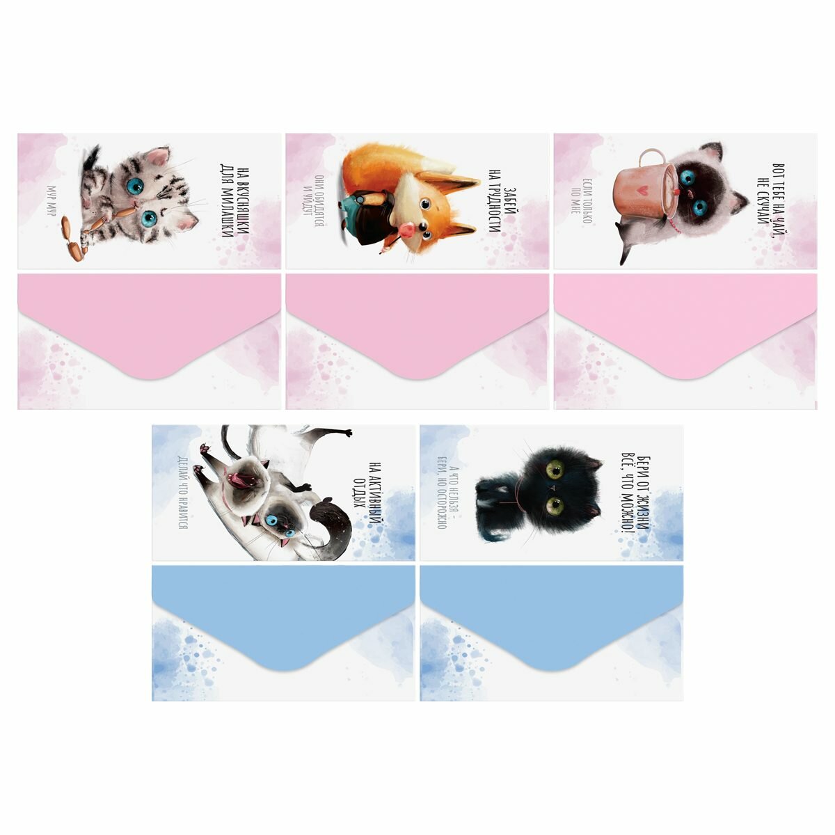 Конверт для денег MESHU "Cute kittens" 85x164мм, матовая ламинация, 5 дизайнов (MS_65061), 200шт.
