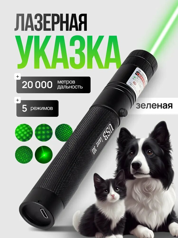 Лазерная указка 5 в 1 для кошек и собак с USB зарядкой / Игрушка для собак и кошек