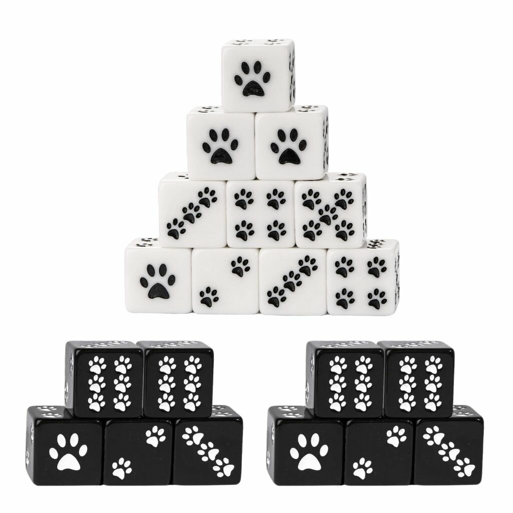 20 штук, № 16 кубиков с рисунком лапы квадратного рогатого медведя (10 черных + 10 белых)