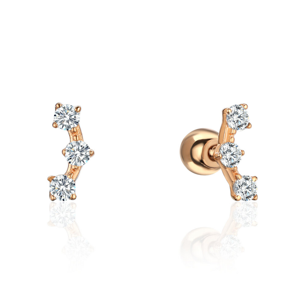 Моносерьга, красное золото, 585 проба, фианит