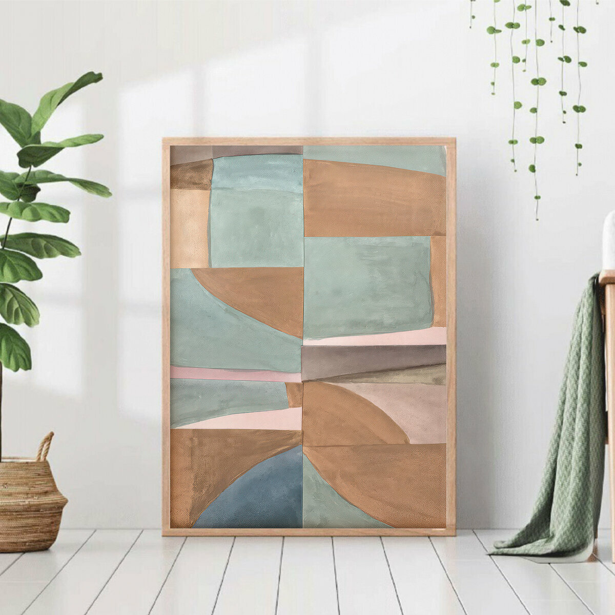 Постер "Абстракция голубой и коричневый репродукция" 50x70 без рамки на стену для интерьера