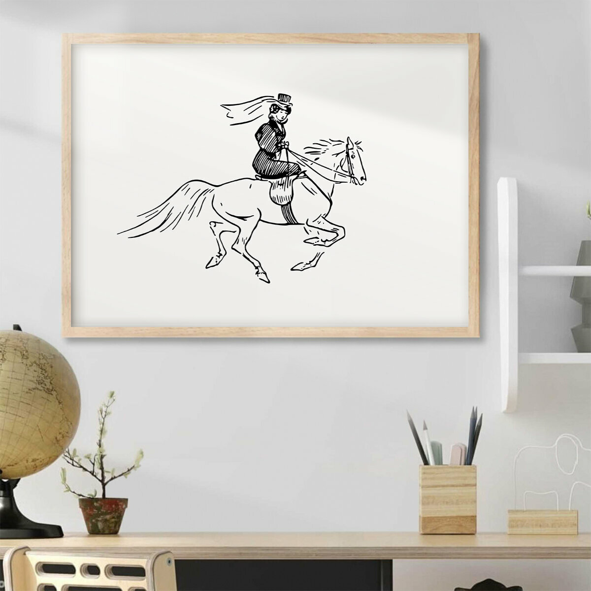 Постер "Девушка на лошади" 40x50 без рамки на стену для интерьера