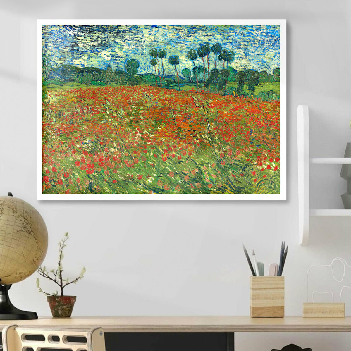 Постер " Репродукция Ван Гог маковое поле" 40x50 в белой рамке для интерьера на стену