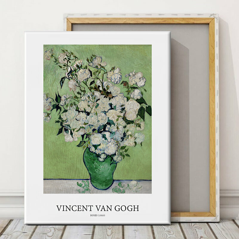 Картина на холсте 50х70 см "Розы. Ван Гог репродукция", на стену для интерьера